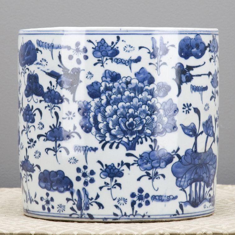 Danny's Fine Porcelain Classic Porcelain Pot Planter - White/Blue ...