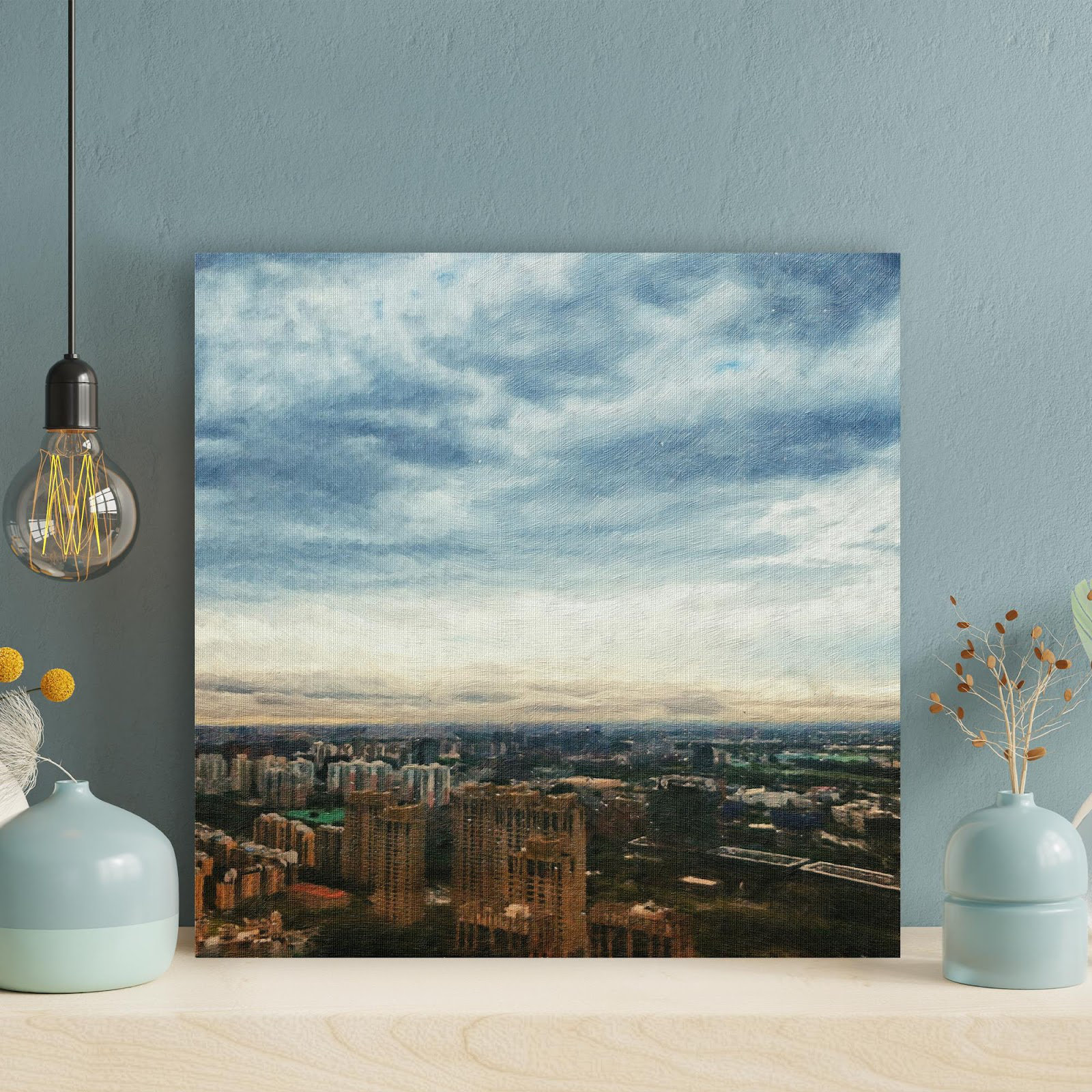 Latitude Run® Water Dew On Glass With Cityscape View - Wrapped Canvas ...