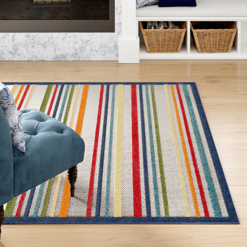 Sand & Stable Zaire Striped Indoor / Outdoor Area Rug in Red/Blue ...
