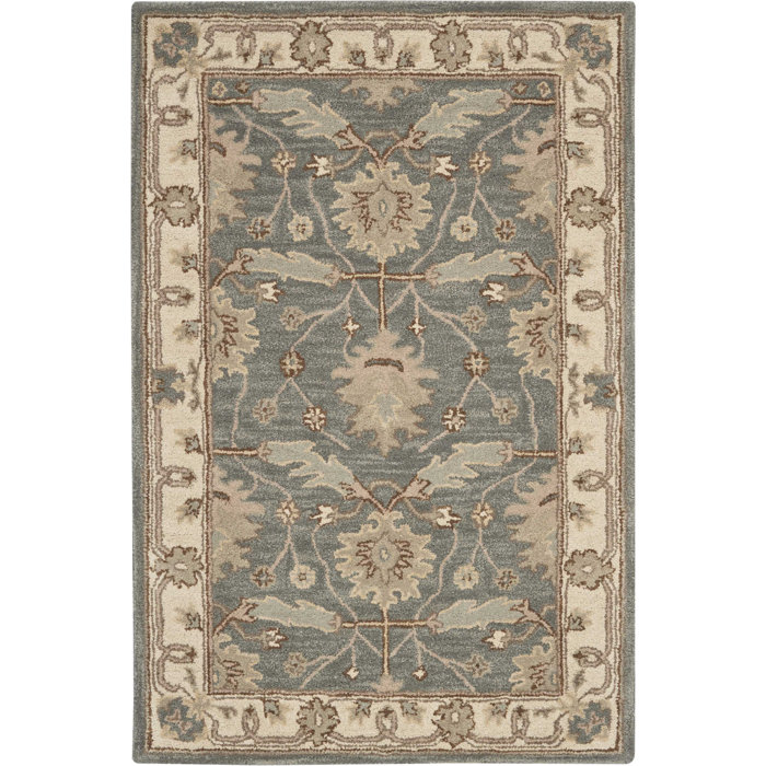 Alcott Hill® Mitchell Oriental Handmade Tufted Wool Charcoal/Ivory Area ...