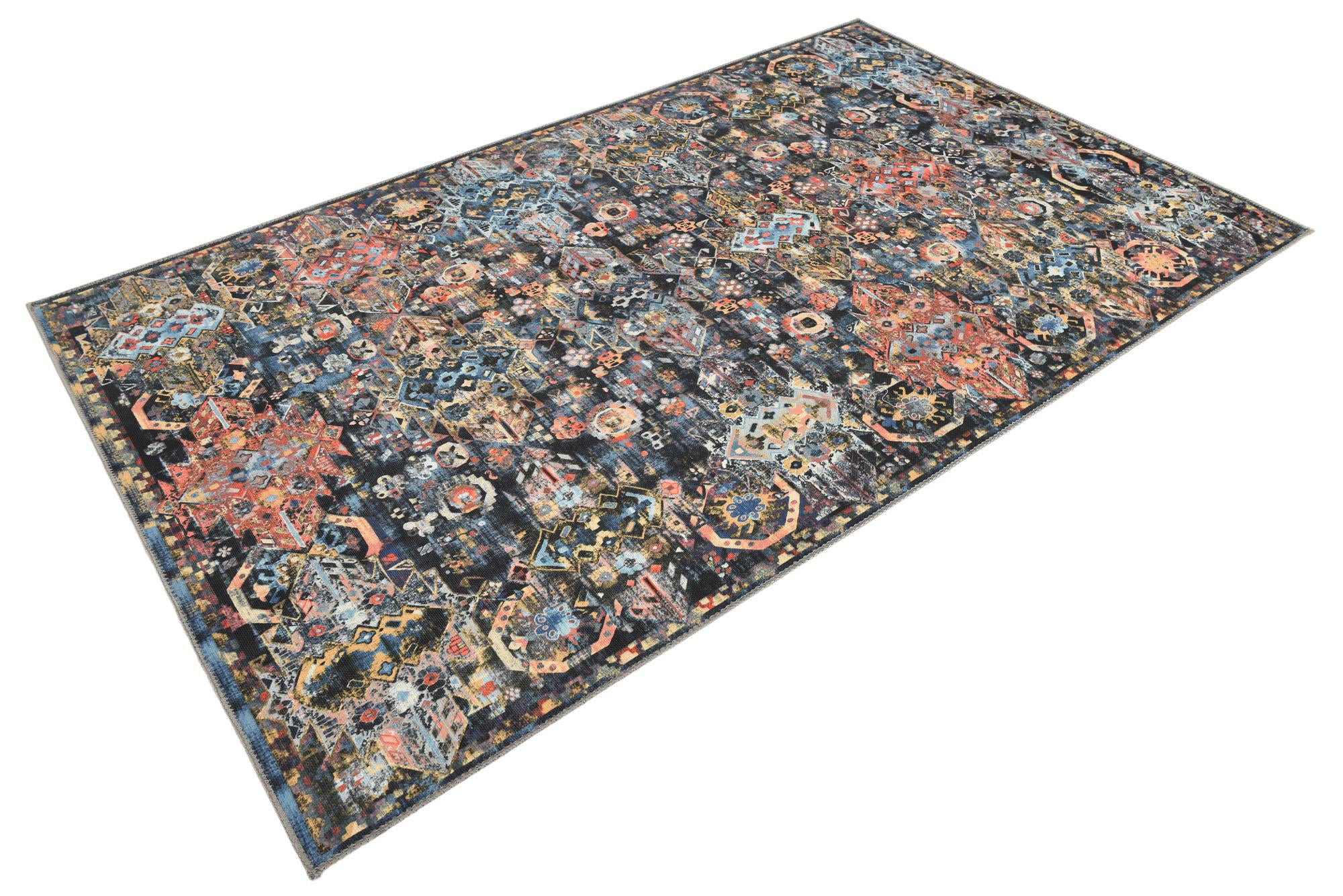 Bungalow Rose Oppie Power Loom Chenille Blue/Pink Rug | Wayfair