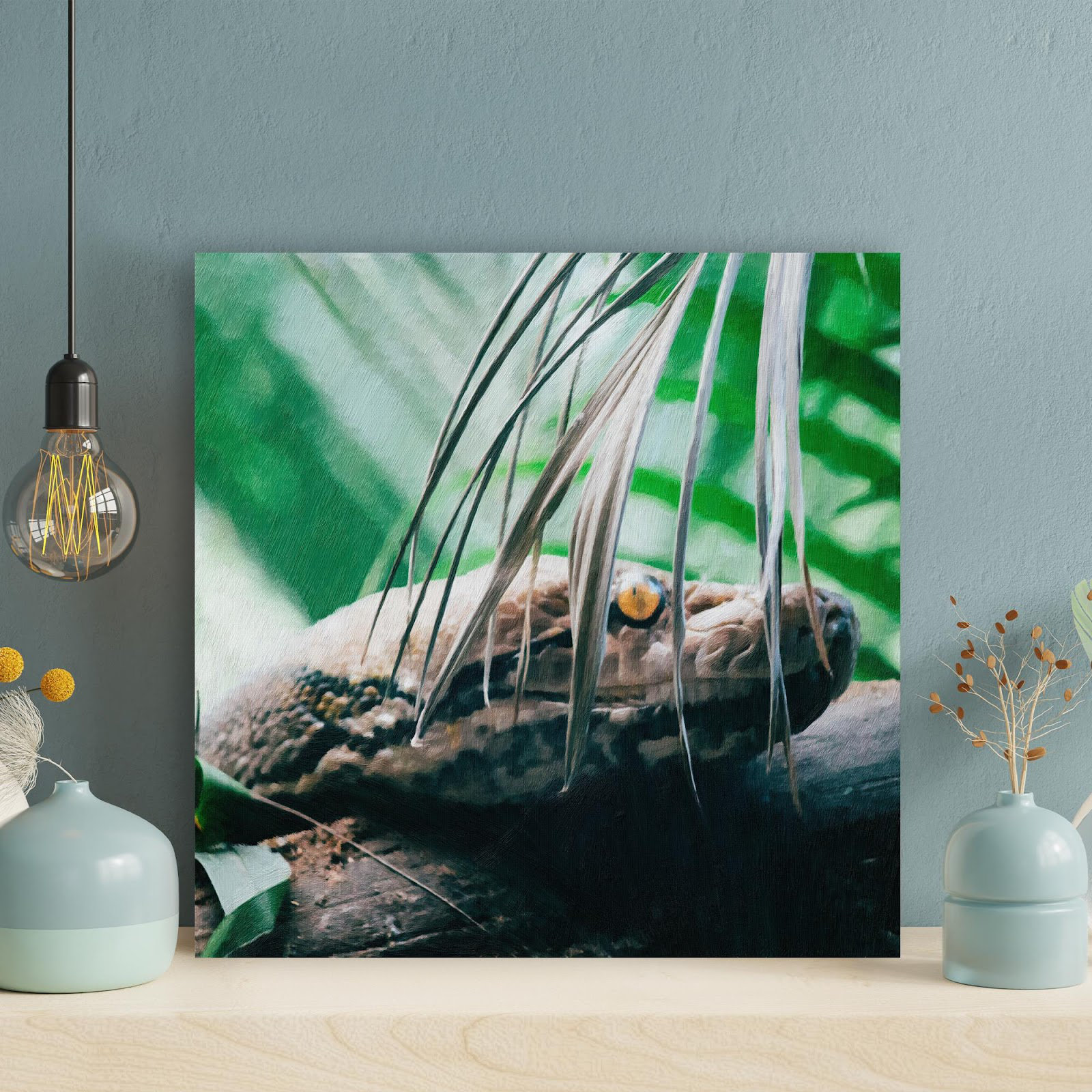 Latitude Run® Gray And Black Snake On Brown Wood - Wrapped Canvas ...