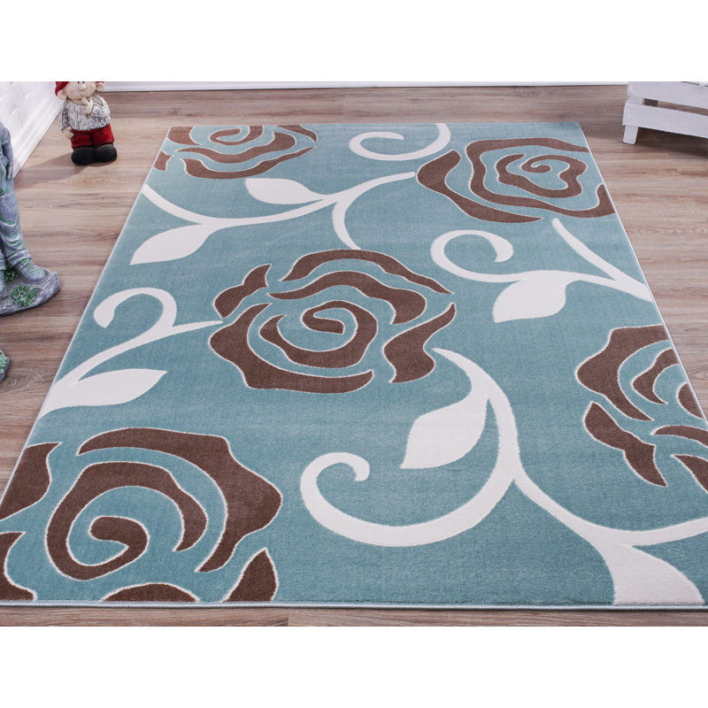 Astoria Grand Signe Floral Blue Area Rug | Wayfair