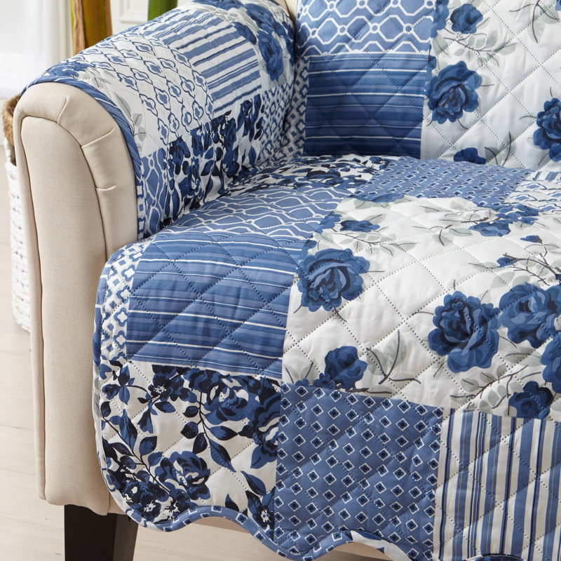 Winston Porter Patchwork Scalloped Printed Box Cushion Sofa Slipcover ...