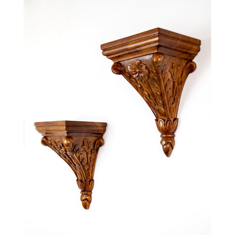 The Silver Teak Floral Block Floating Shelf | Perigold