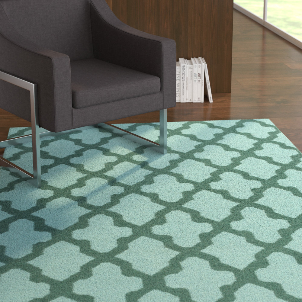 Ebern Designs Bangor Geometric Handwoven Wool Green Area Rug & Reviews ...