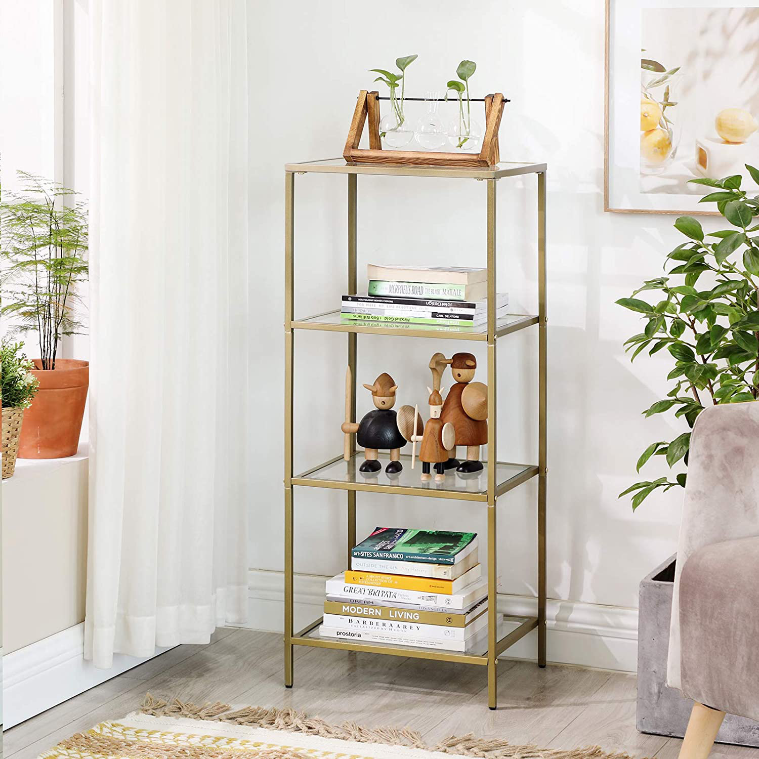Everly Quinn Damere Modern Tempered Glass 4-Tier Storage Rack With ...