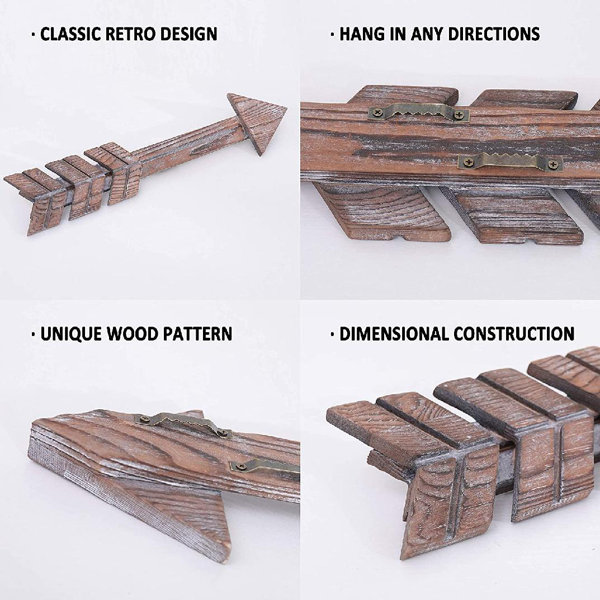 Gracie Oaks Arrow Wall Decor Set Of 2, Rustic Wood Hanging Arrow Sign ...