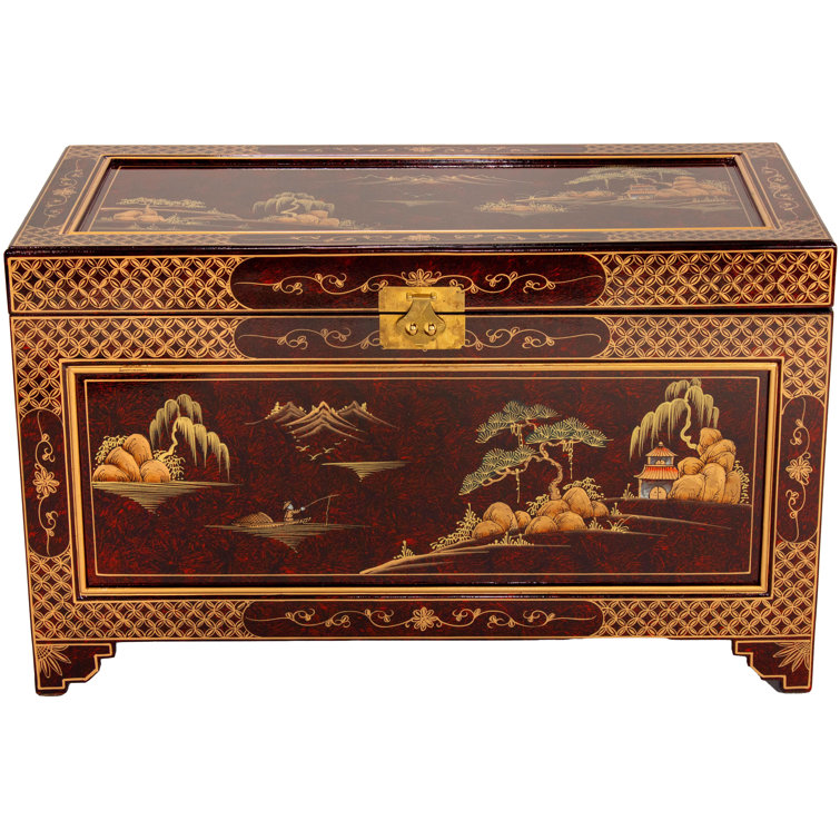 Oriental Furniture Red Lacquer Trunk - Landscape | Perigold