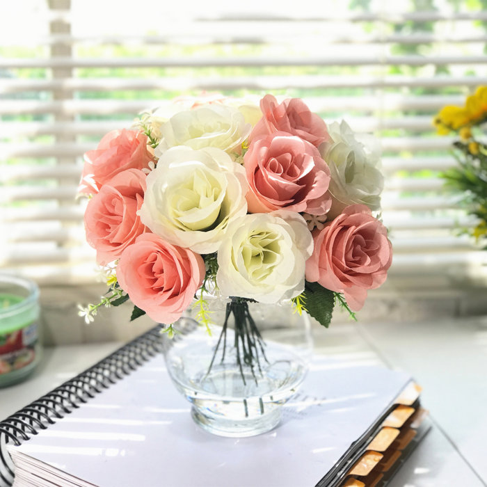 House of Hampton® Silk Rose Flower Arrangement in Glass Pot & Reviews ...