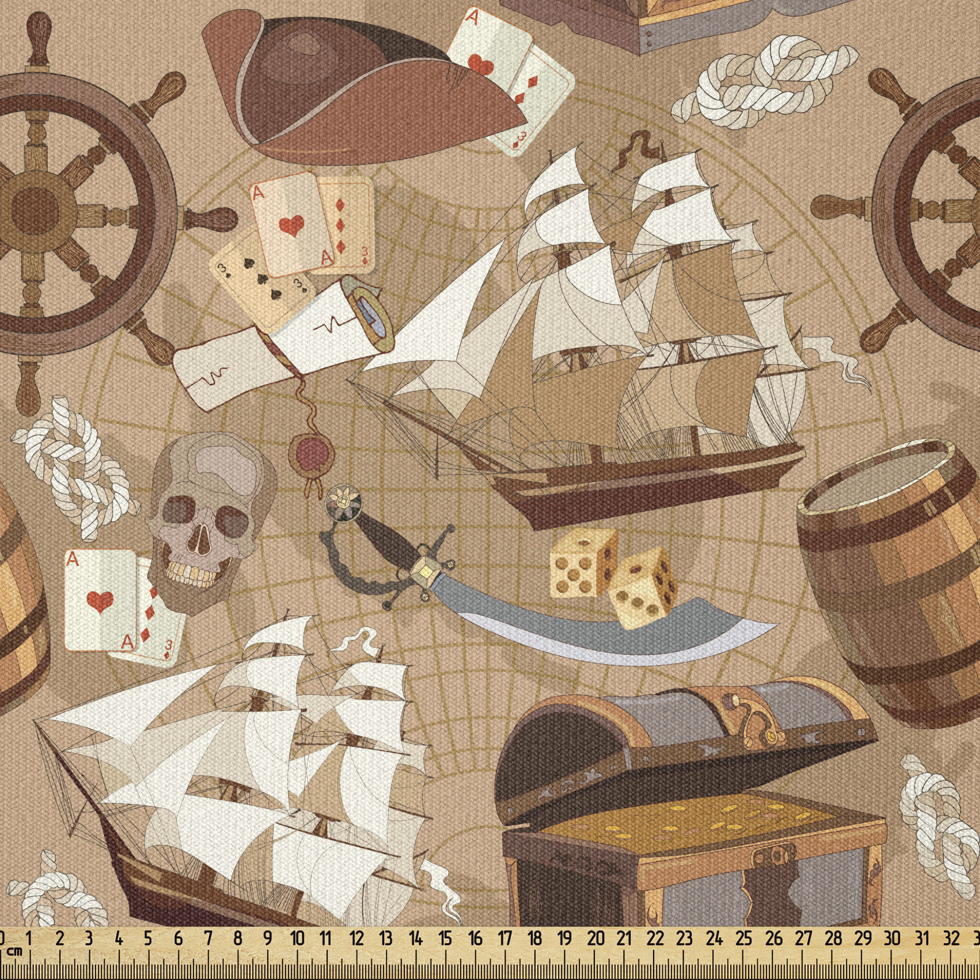 East Urban Home Pirates Fabric By The Yard, Scroll Old Pirate Treasure ...