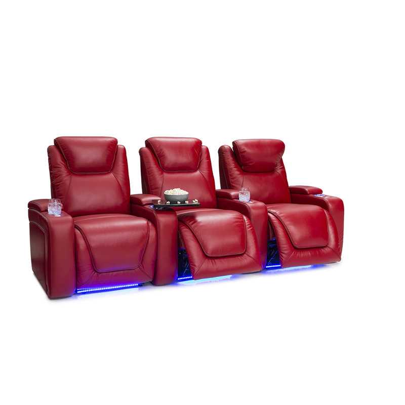 Latitude Run® 100'' Wide Genuine Leather Home Theater Seating with Cup ...