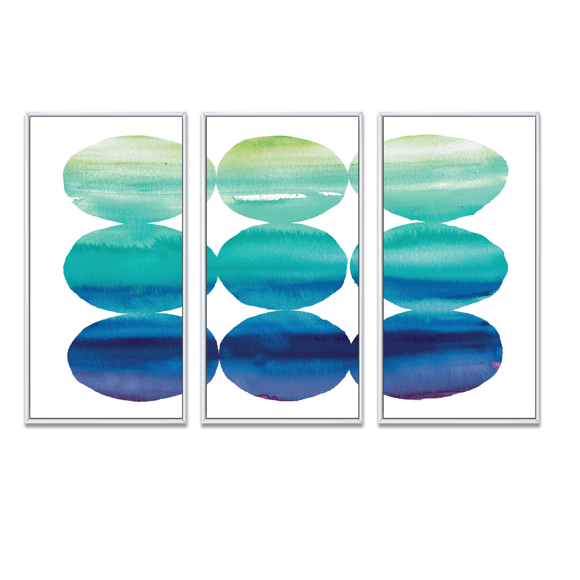 DesignArt Circle Abstract Blue Colorfields II - 3 Piece Floater Frame ...