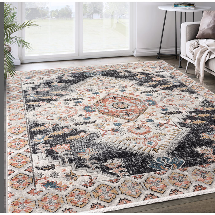 Bungalow Rose Etto Power Loom Performance Beige/Black Rug & Reviews ...
