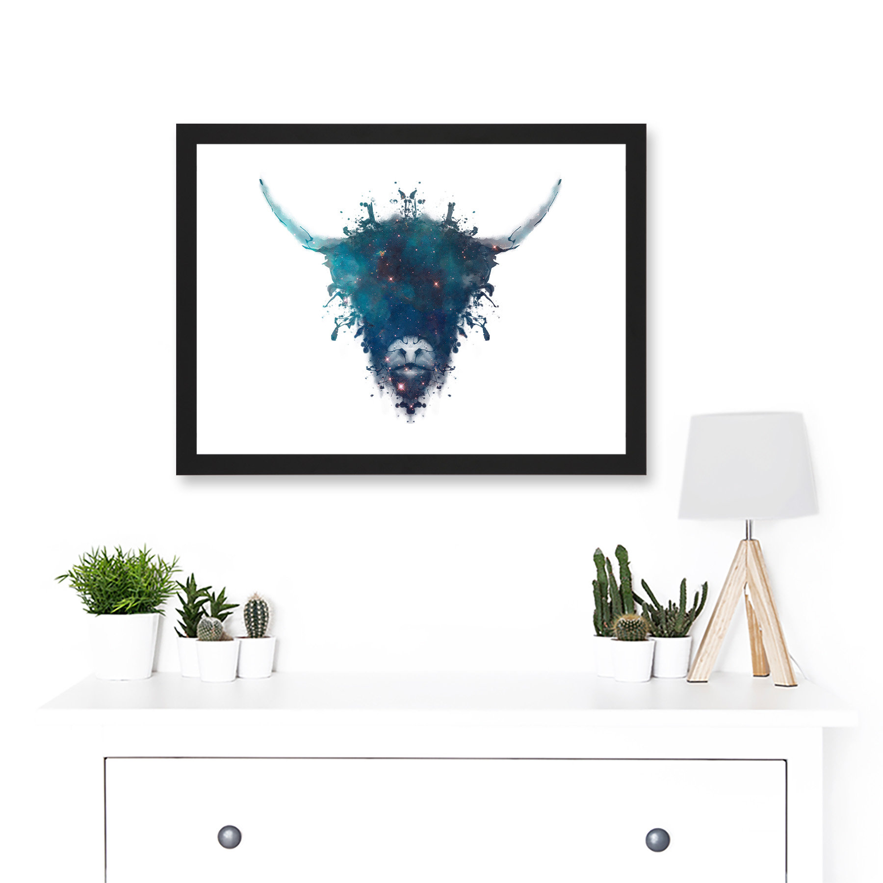 Ivy Bronx Graphic Ink Splat Highland Cow Coo Scotland Artwork Framed A3 ...