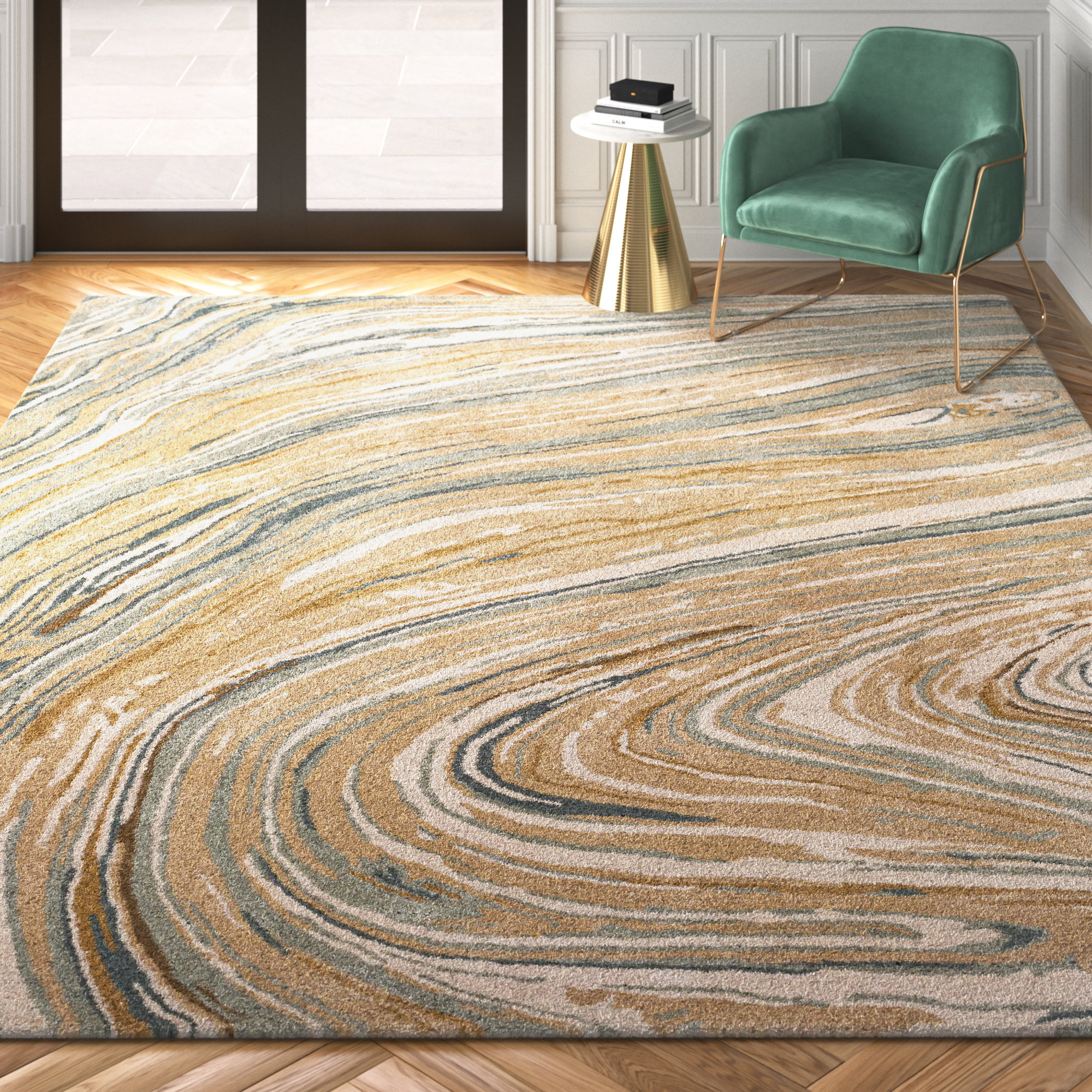 Etta Avenue™ Samantha Handmade Tufted Camel/Teal Rug | Wayfair