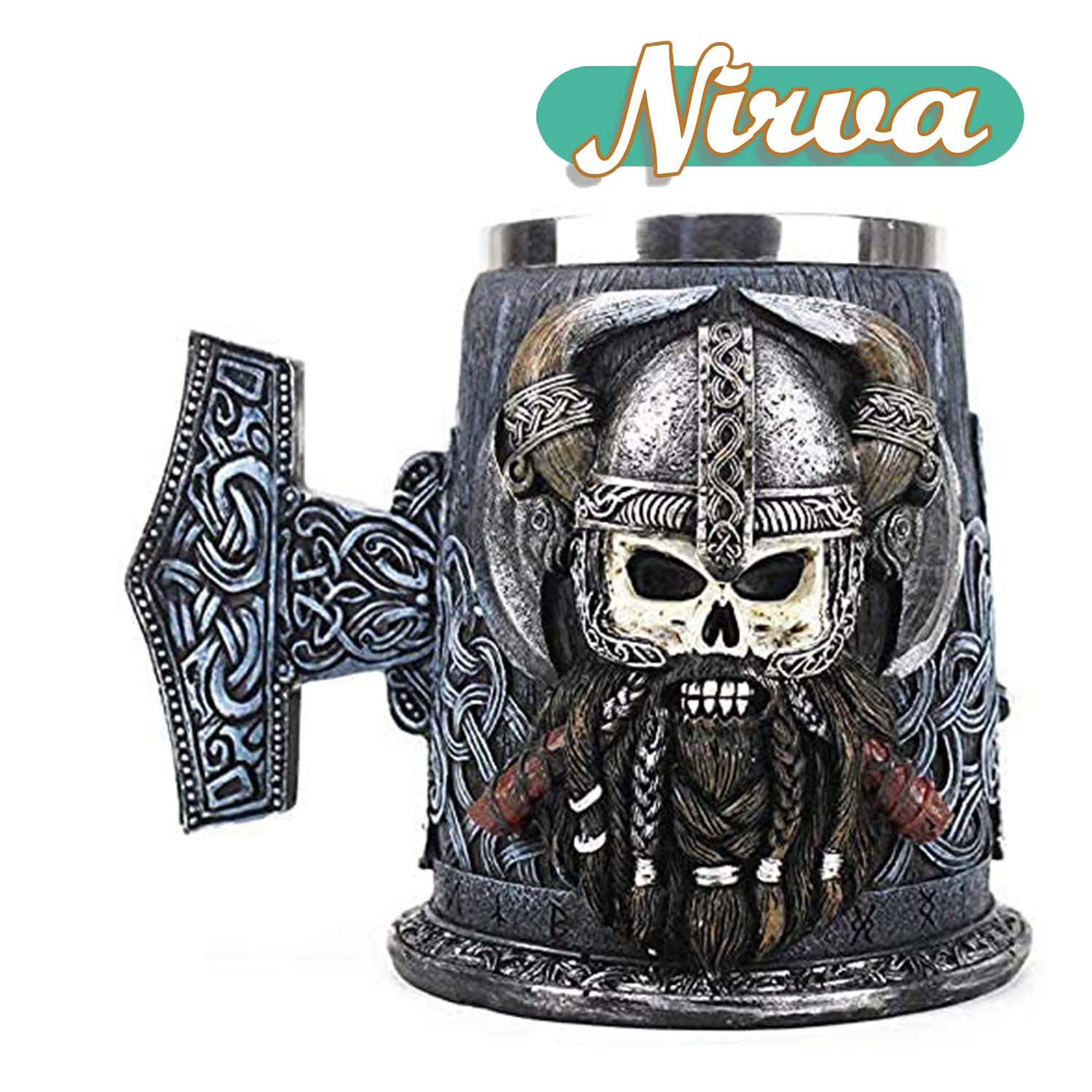 Nirva Vim Viking Beer Mug,Horned Warrior With Battle Helmet Gothic Beer Stein,Medieval Nordic ...