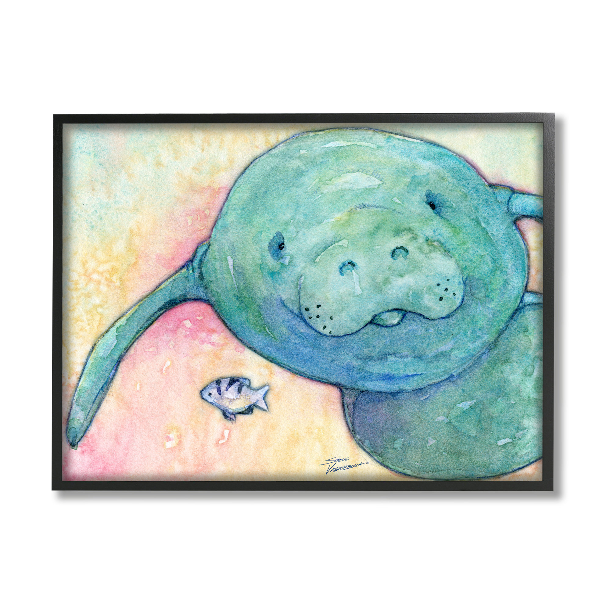 Stupell Industries Smiling Manatee Aquatic Wildlife - Floater Frame ...