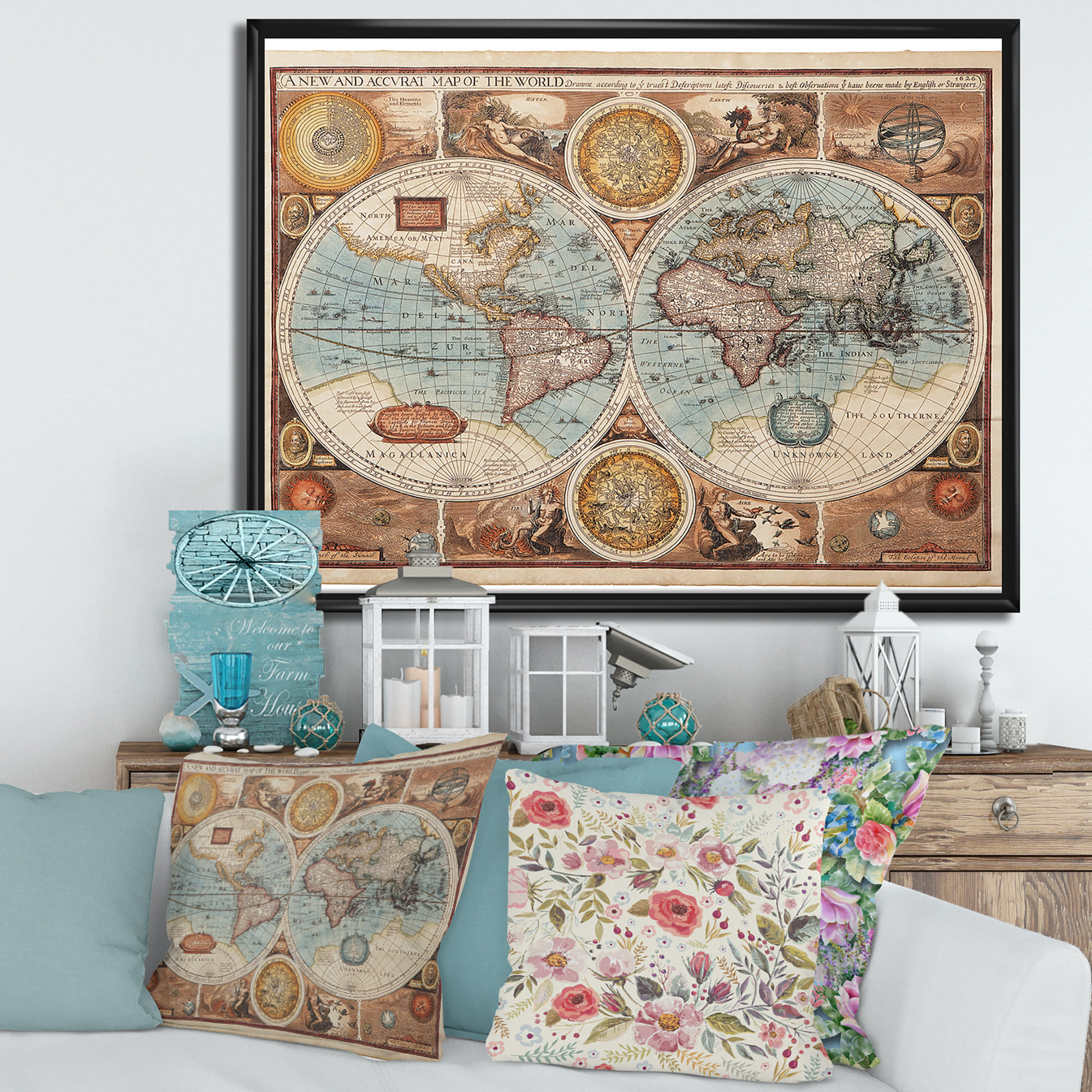 Bless international Ancient Map Of The World VIII - Floater Frame Print ...