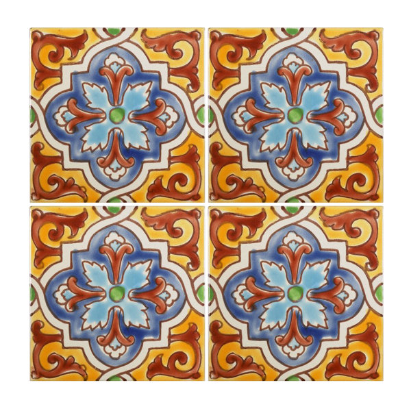 Casablanca Market Mediterranean 4" x 4" Ceramic Monaco Decorative Tile ...