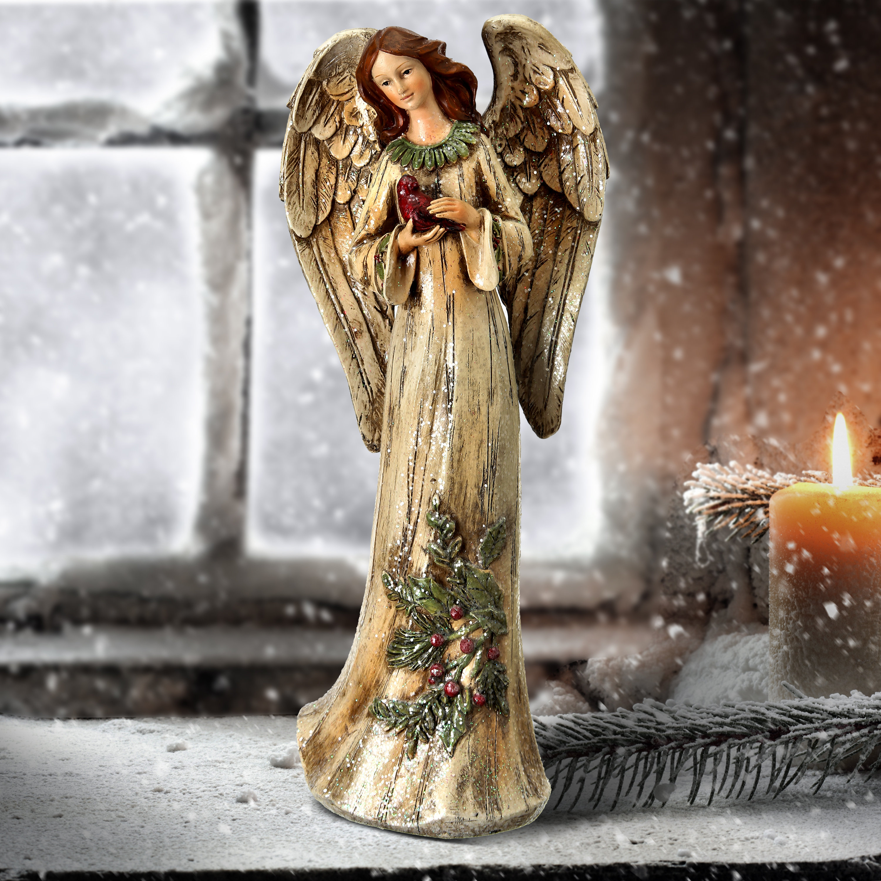 The Holiday Aisle® Resin Angel W/Cardinal | Wayfair