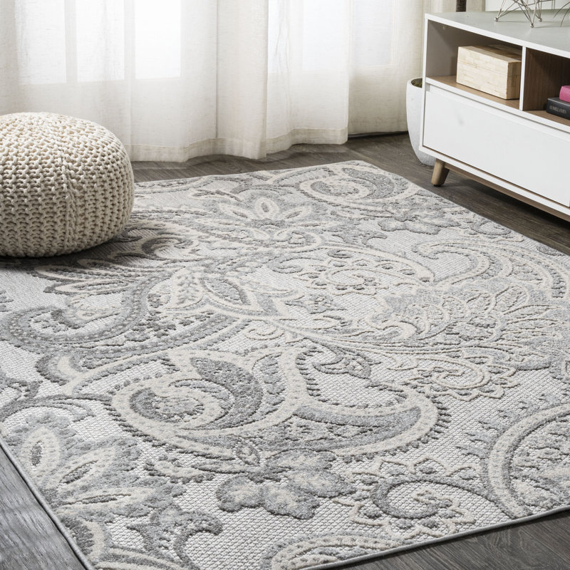 Ophelia & Co. Irvine Paisley Light Gray/Ivory Indoor / Outdoor Area Rug ...