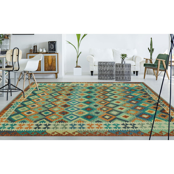 Union Rustic Bousson Handmade Flatweave Wool Rust Green/Blue/Orange Rug ...