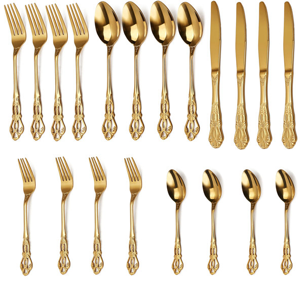 House of Hampton® Titanium Gold Plated Stainless Steel Flatware Set, 20 ...