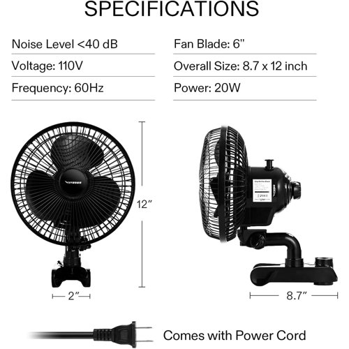 Vivosun 12'' Oscillating Clip Fan | Wayfair