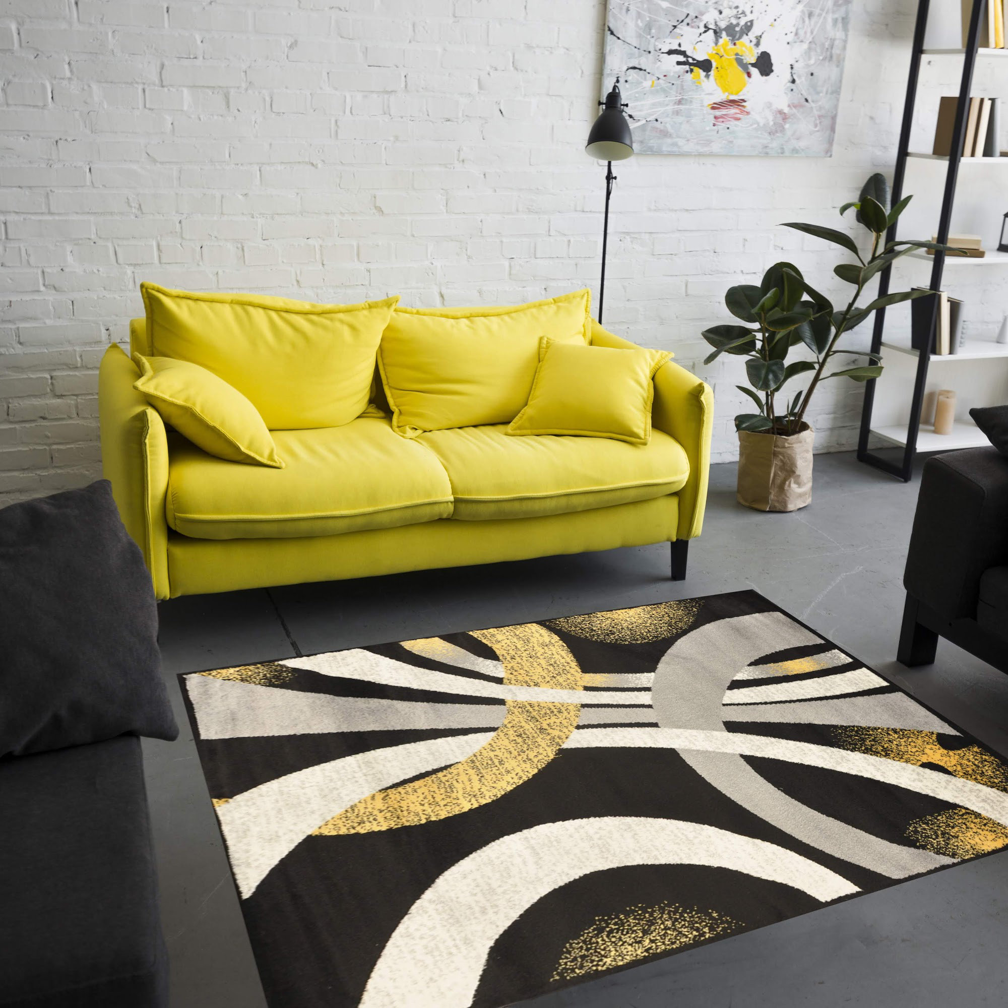 Orren Ellis Jalyn Abstract Flatweave Yellow/Black Area Rug | Wayfair