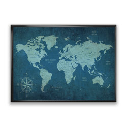 East Urban Home Slate World Map II - Graphic Art Print on Canvas | Wayfair