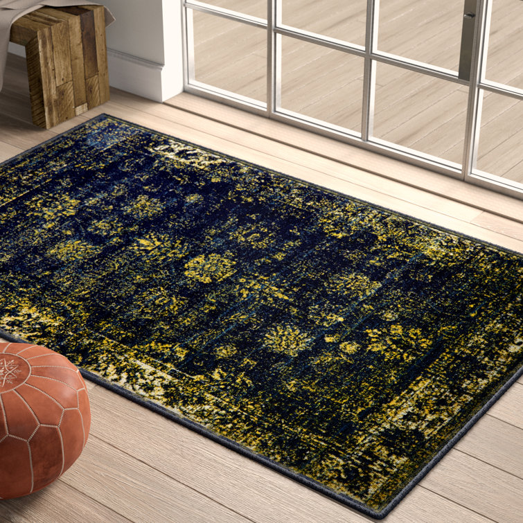 Mistana™ Brandt Oriental Navy Blue/Yellow/Beige Area Rug & Reviews ...