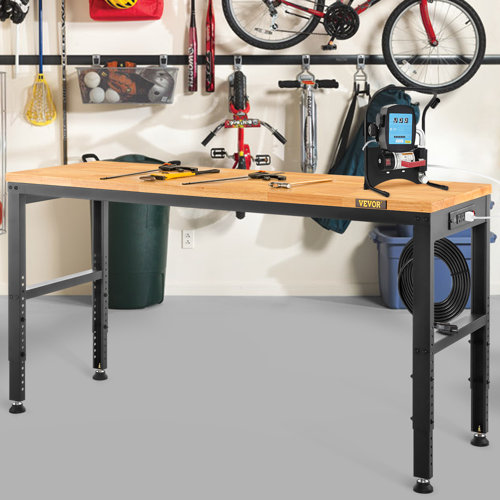 VEVOR 61" W Adjustable Height Wood Top Workbench | Wayfair