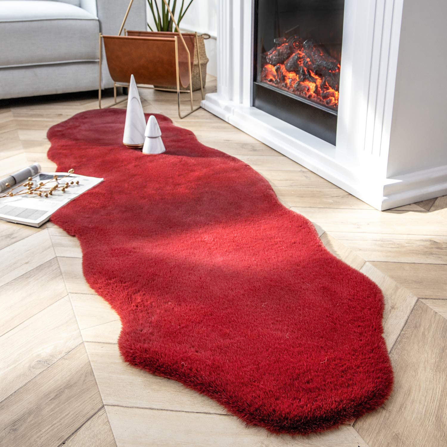 Mercer41 Herminda Faux Fur Red Rug & Reviews | Wayfair