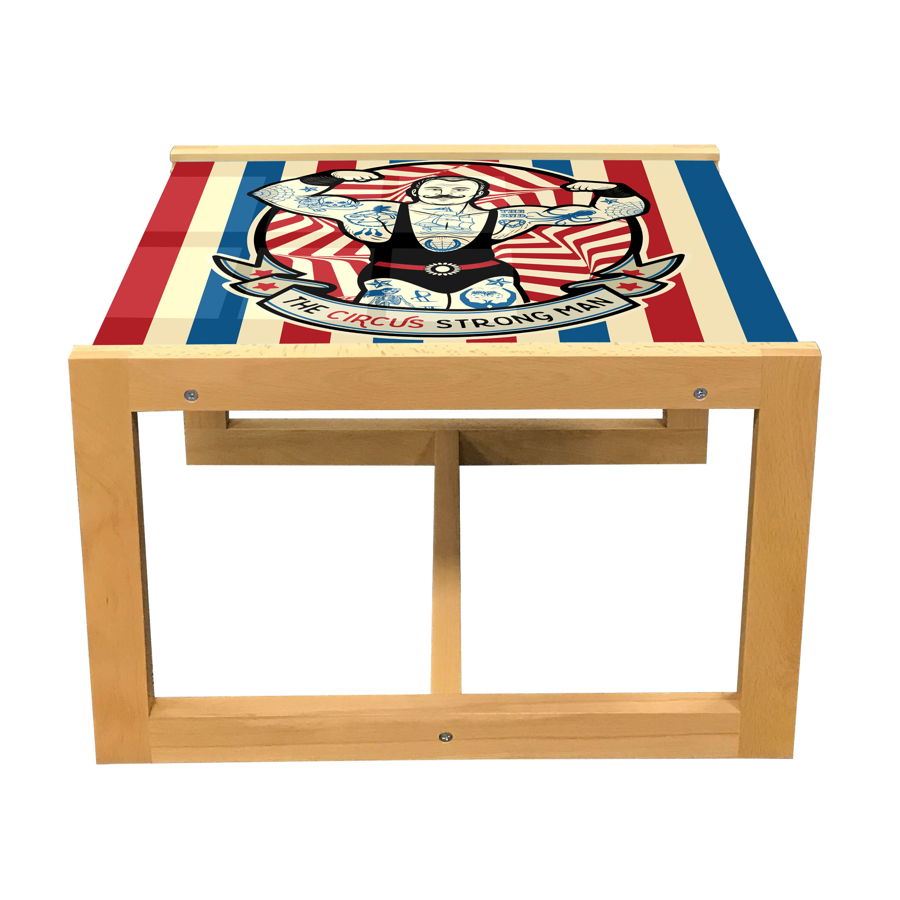 East Urban Home Circus Coffee Table, Nostalgic The Strong Man Tattoos And Muscles Star Fun Art ...