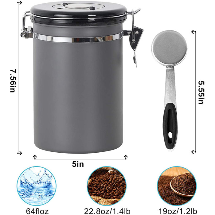 Latitude Run® Coffee Canister Airtight Steel Storage Container One Way ...