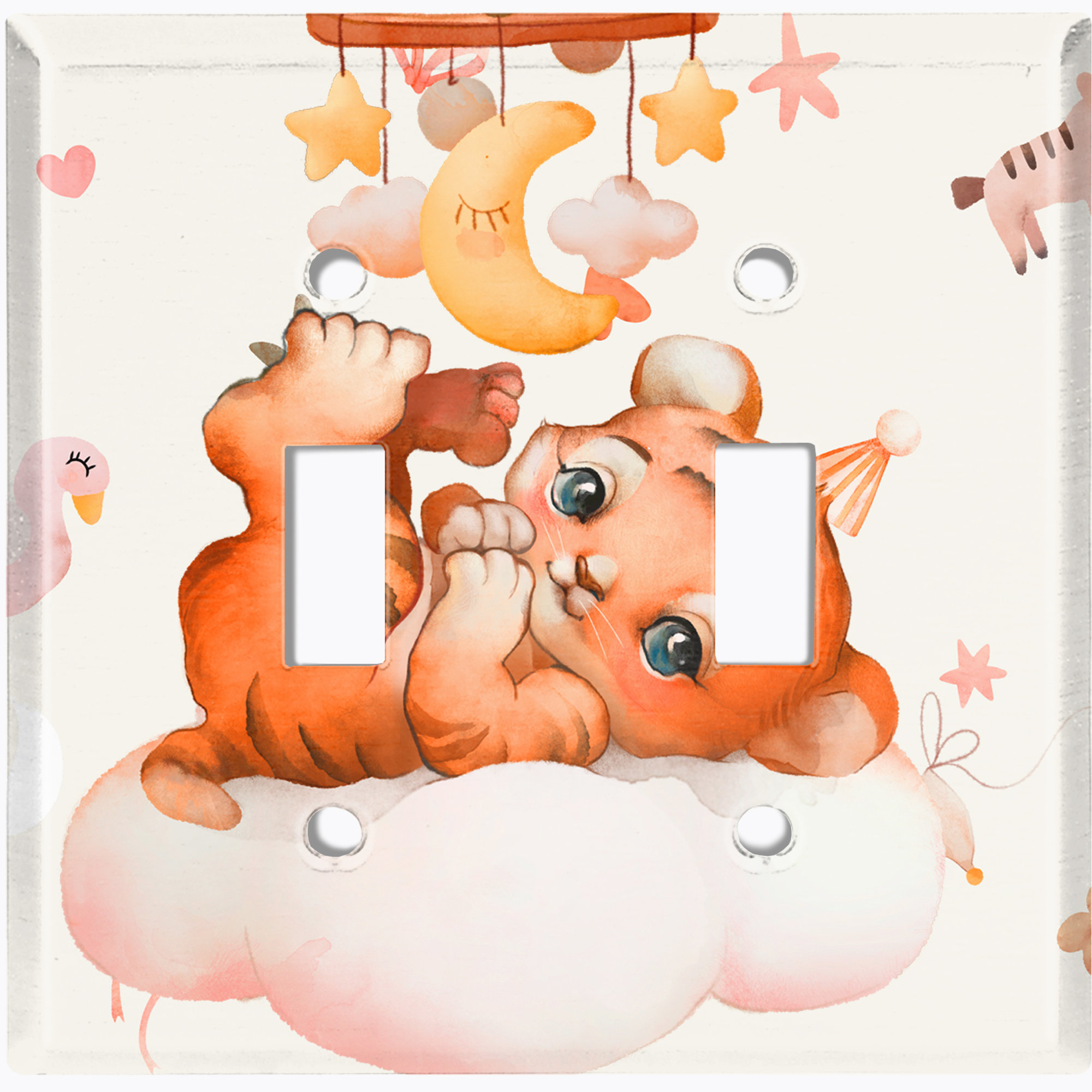 WorldAcc Cute Nursery Baby Tiger Cradle Flower 2-Gang Toggle Light ...