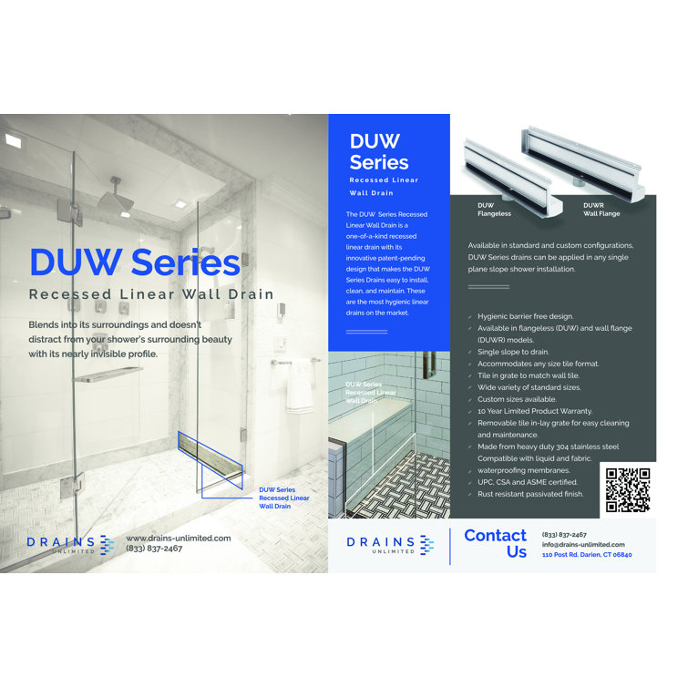 Drains Unlimited Flanged Wall Recessed Linear Tile-In Shower Drain ...