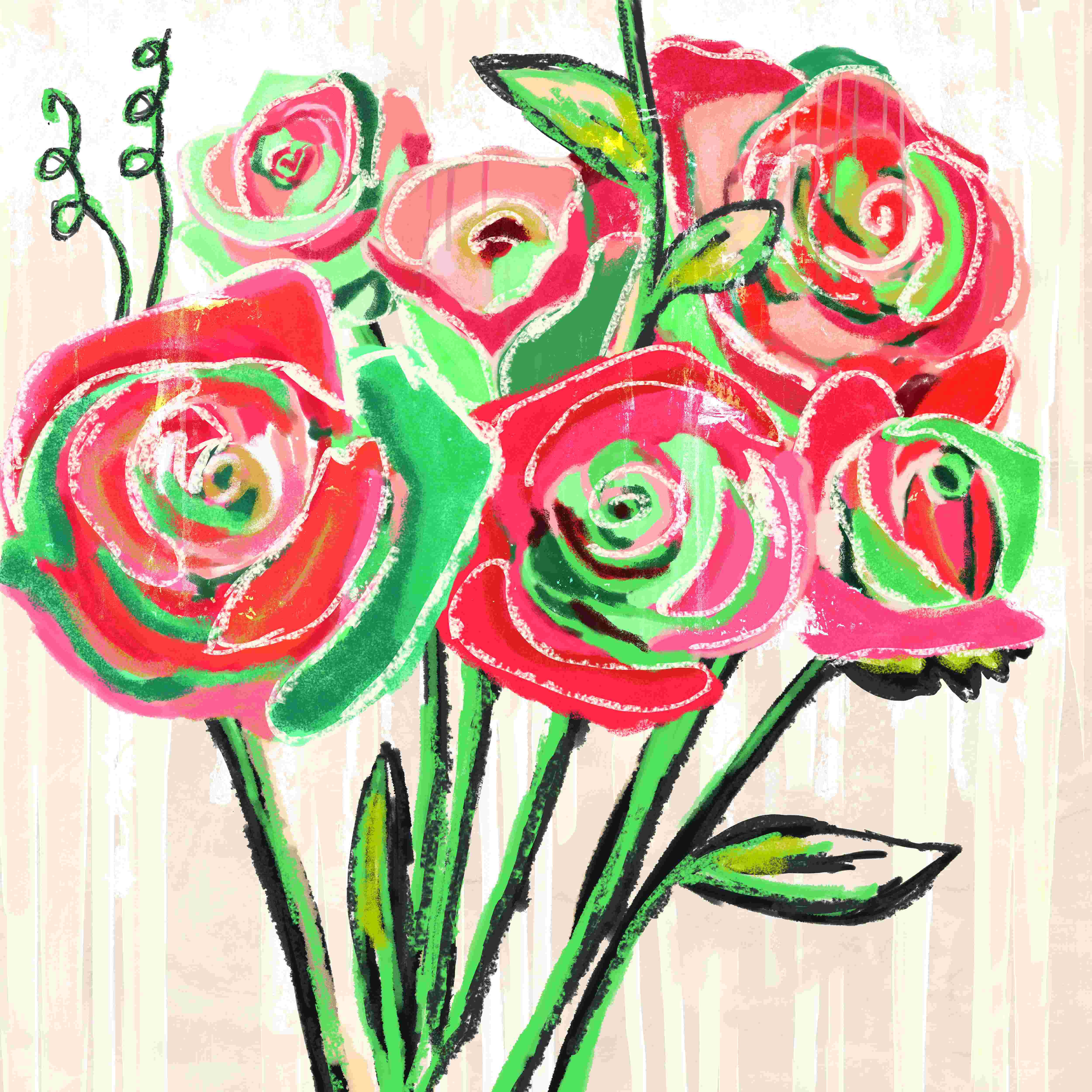 Winston Porter Funky Painted Roses Cream by - on | Wayfair