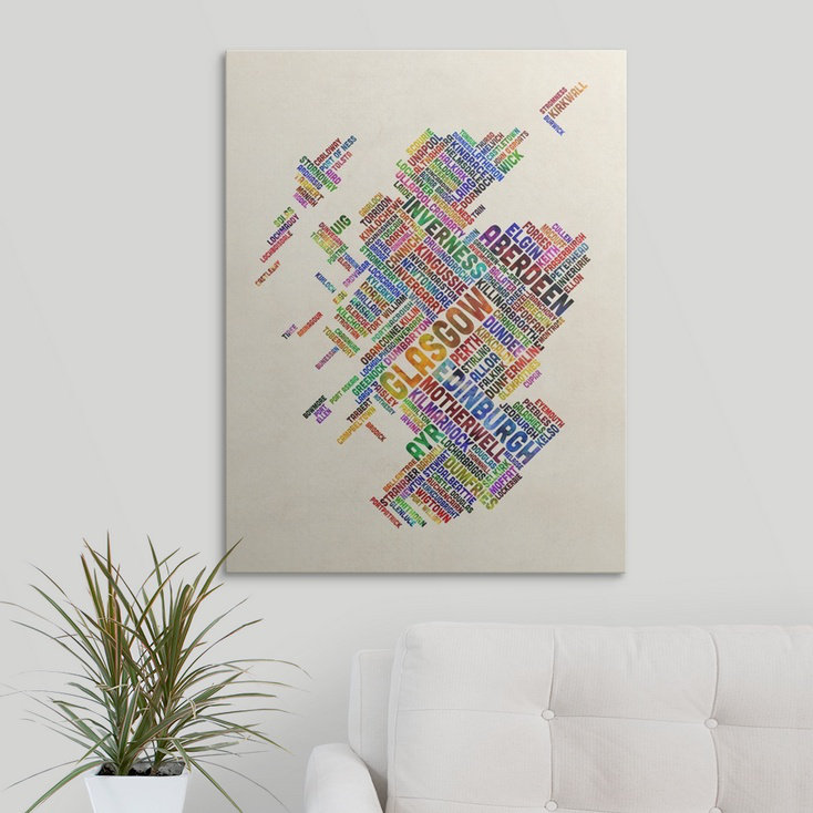 Ebern Designs Francy Scotland Typography Map by Michael Tompsett ...