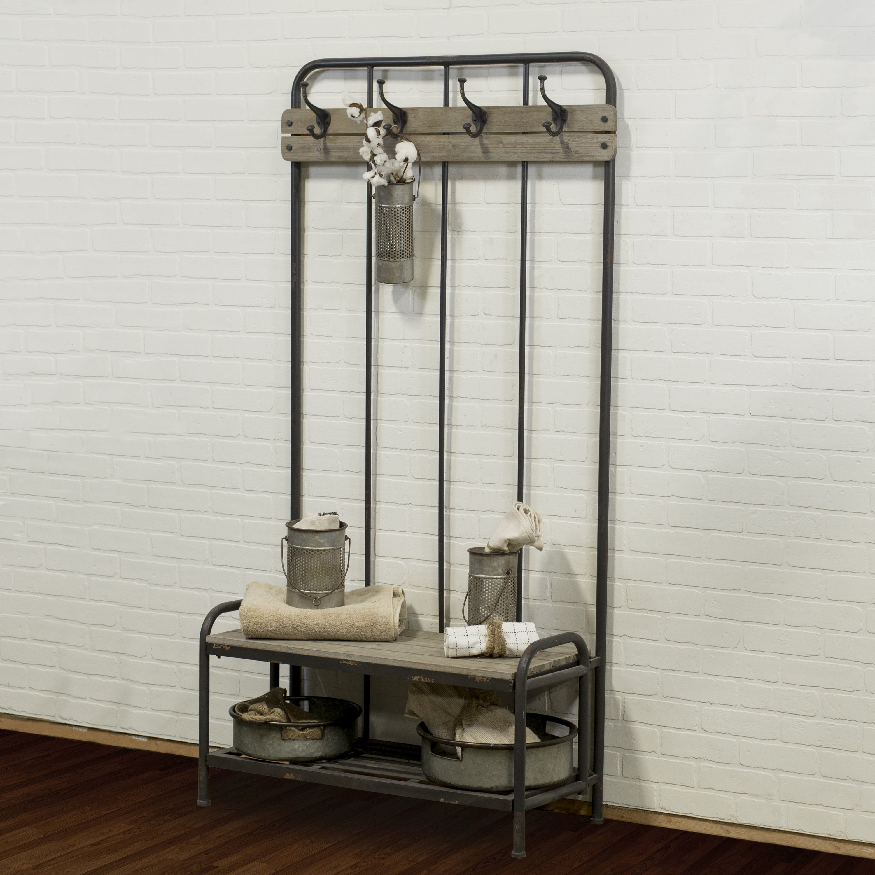 Gracie Oaks Hahne 36'' Wide Hall Tree with Bench and Shoe Storage ...