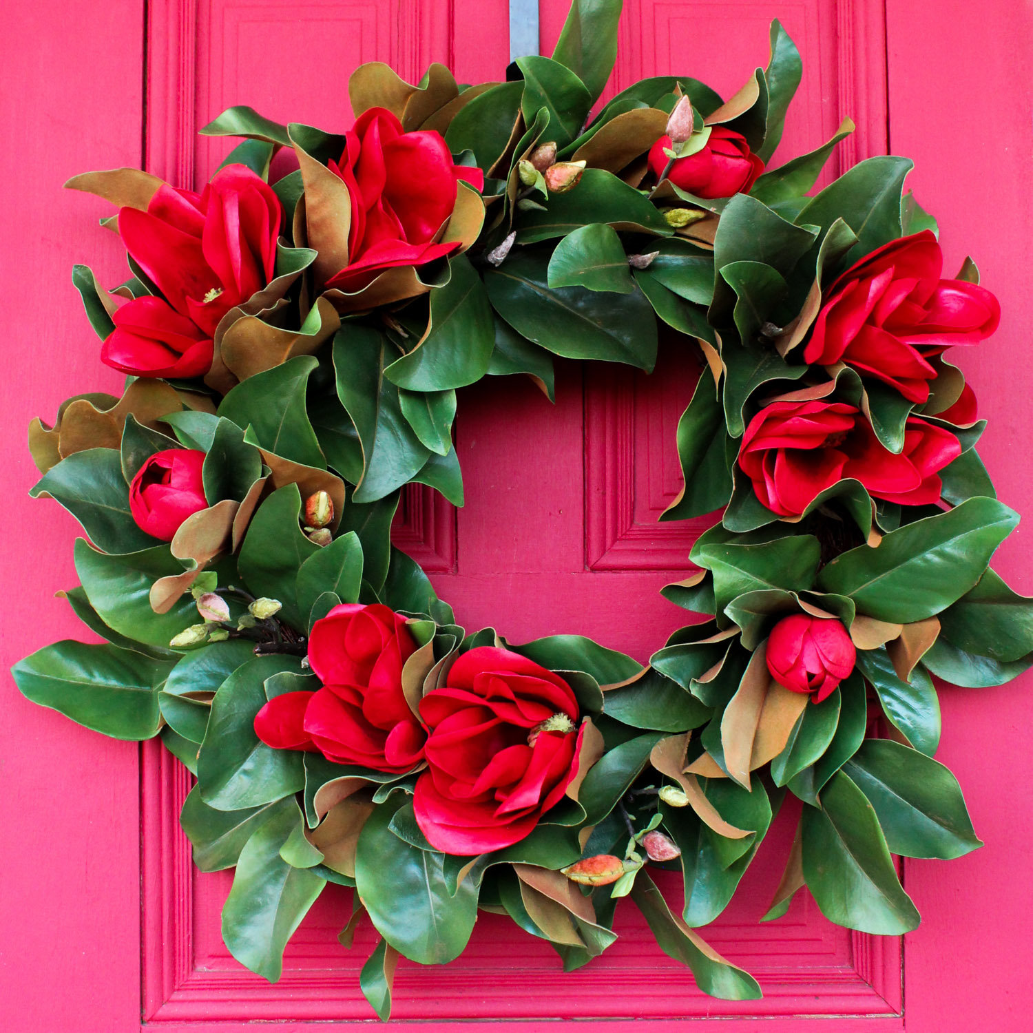 Gracie Oaks Red Magnolia Front Door 30" Silk Wreath | Wayfair