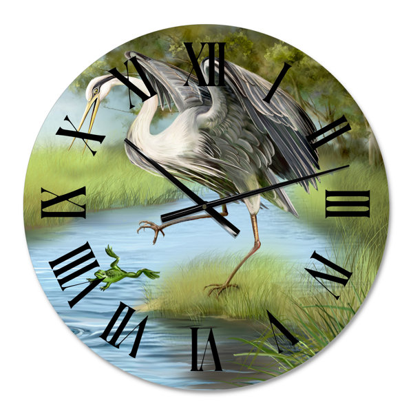 DesignArt Crane Hunting A Frog In The Water - Farmhouse wall clock ...