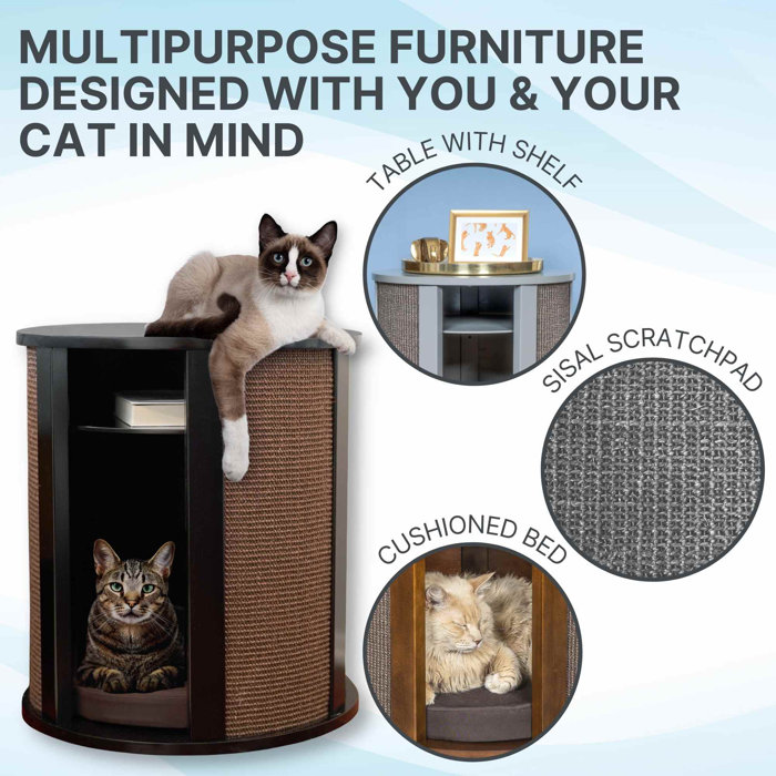 The Refined Feline Purrrrfect End Table Cat Bed - Wood Cat Furniture ...