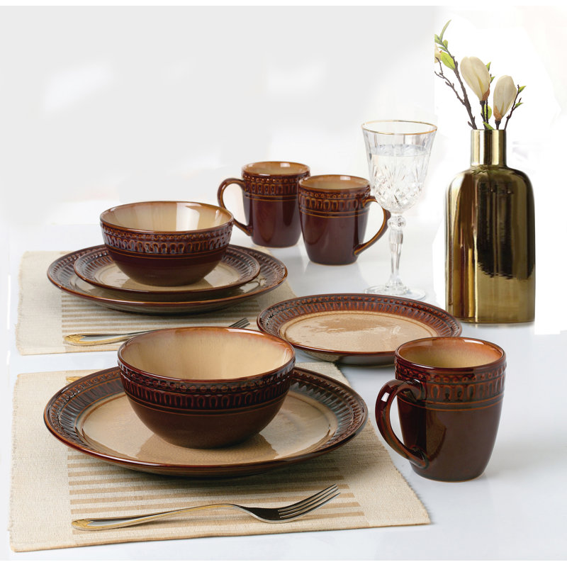 Lorren Home Trends Stoneware Dinnerware Set - Service for 4 | Wayfair