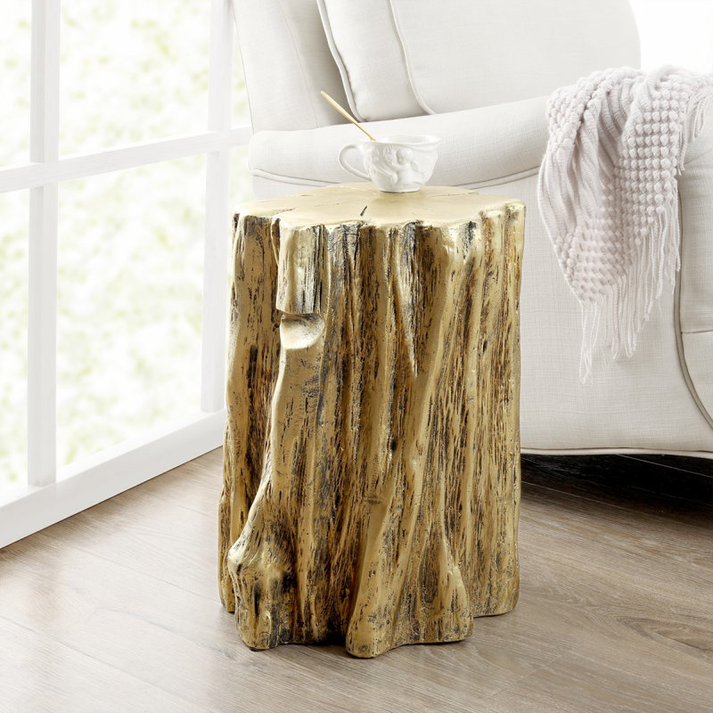 DOWLVN Tree Stump Trunk Side End Table, Faux Wood Patio Table, Garden ...