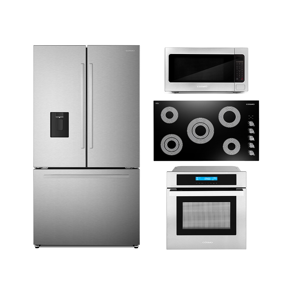 Cosmo 4 Piece Kitchen Appliance Package with French Door Refrigerator ...