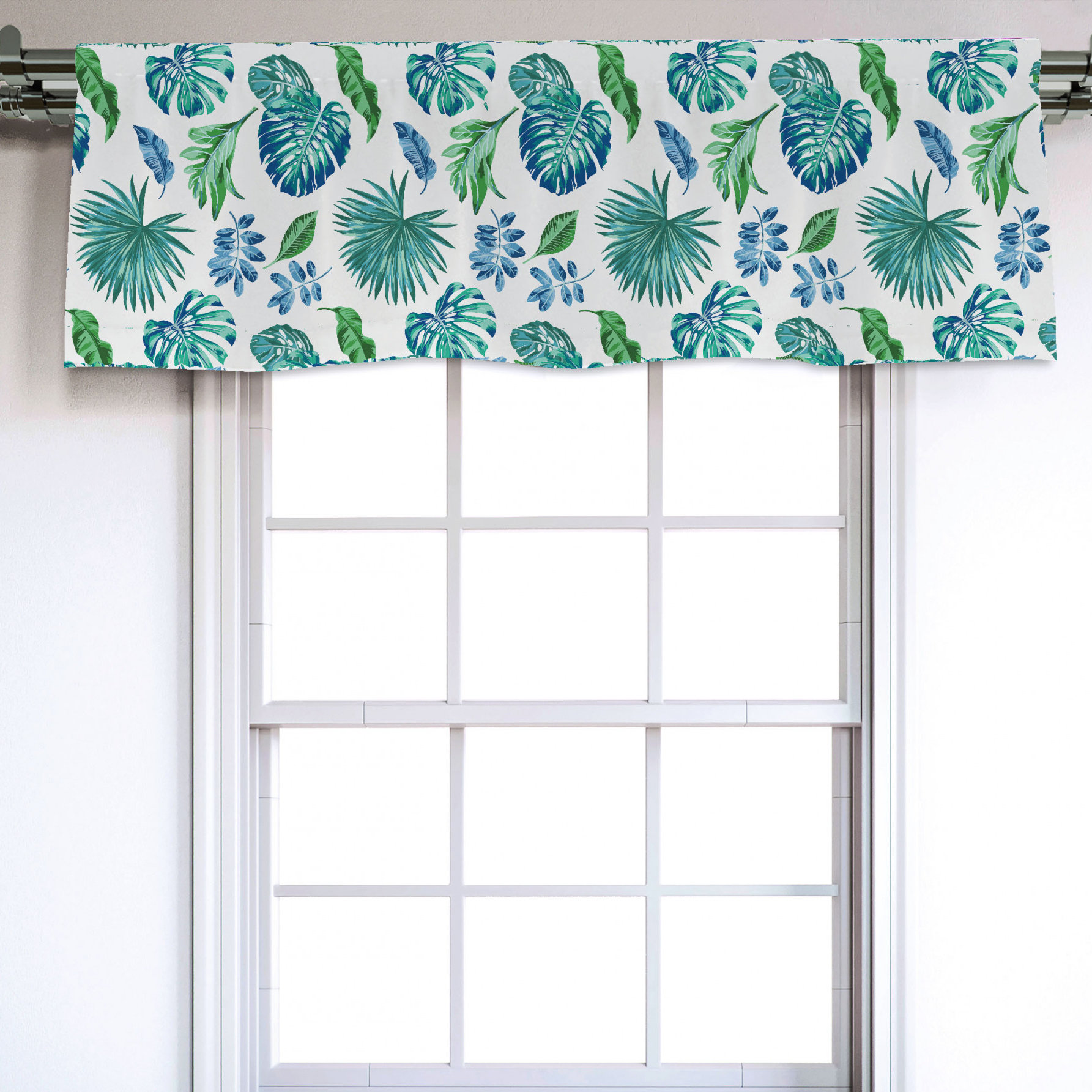 East Urban Home Floral Sateen Ruffled 54'' Window Valance in Blue/Green ...