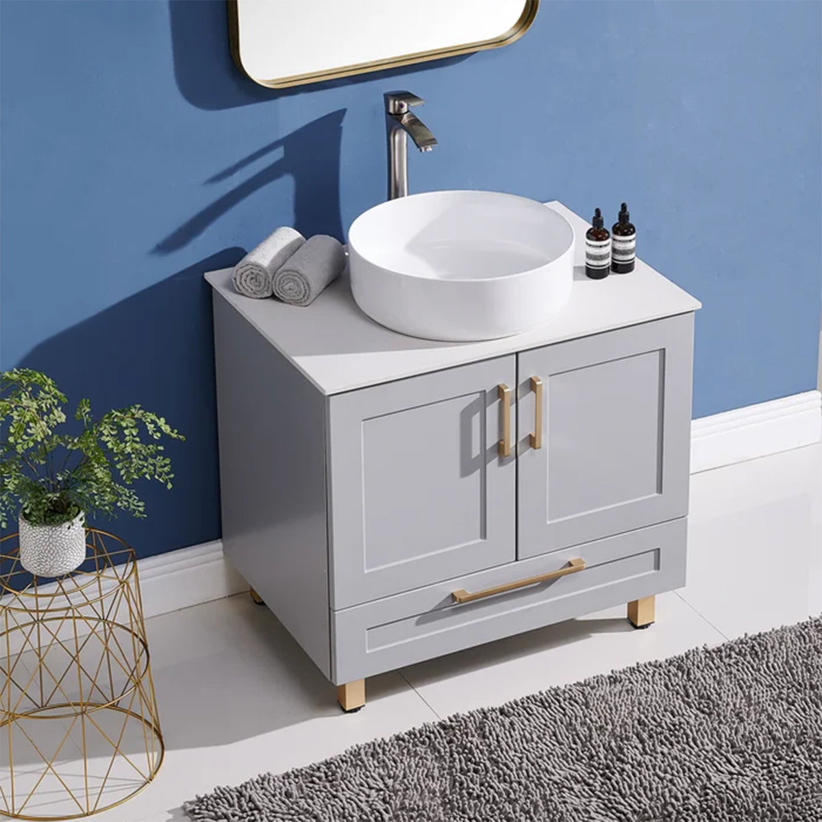 Mercer41 Goni 30'' Free-standing Single Bathroom Vanity with Marble ...