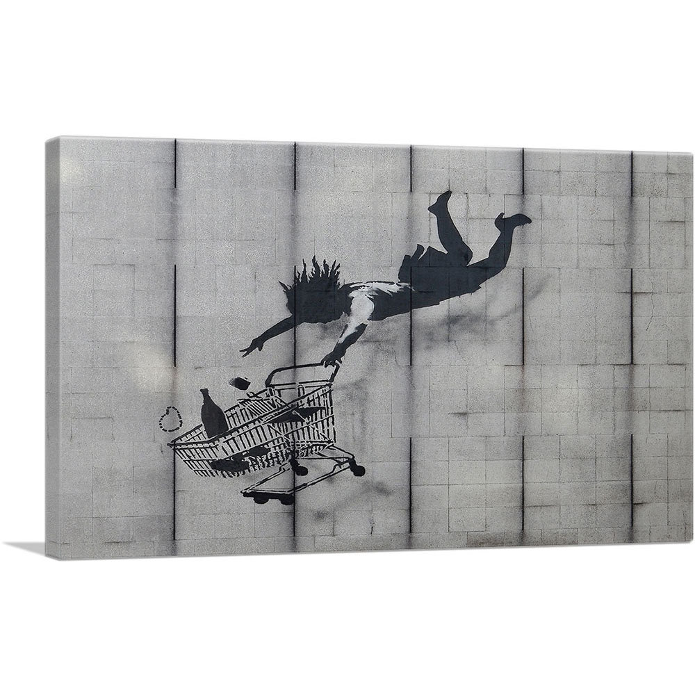 ARTCANVAS Shop Till You Drop Falling Shopper by Banksy - Wrapped Canvas ...